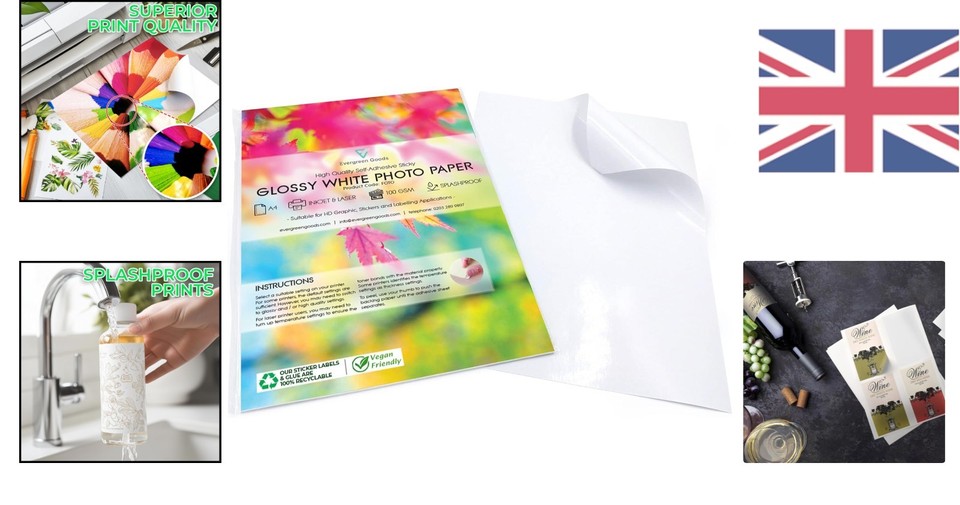 50 Sheets Glossy Self-Adhesive A4 Sticker Paper - Ideal for DIY Crafts ...