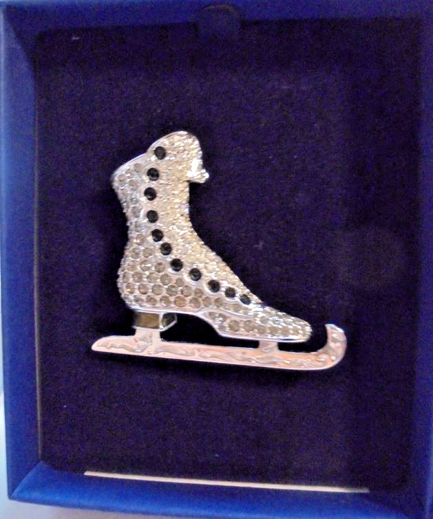 New In Box Swarovski Swan Signed Rhodium Plated Black Diamond Ice Skate ...