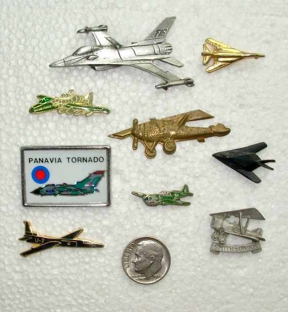 9 vintage lapel pins 6 military & 3 civilian style airplane: various ...