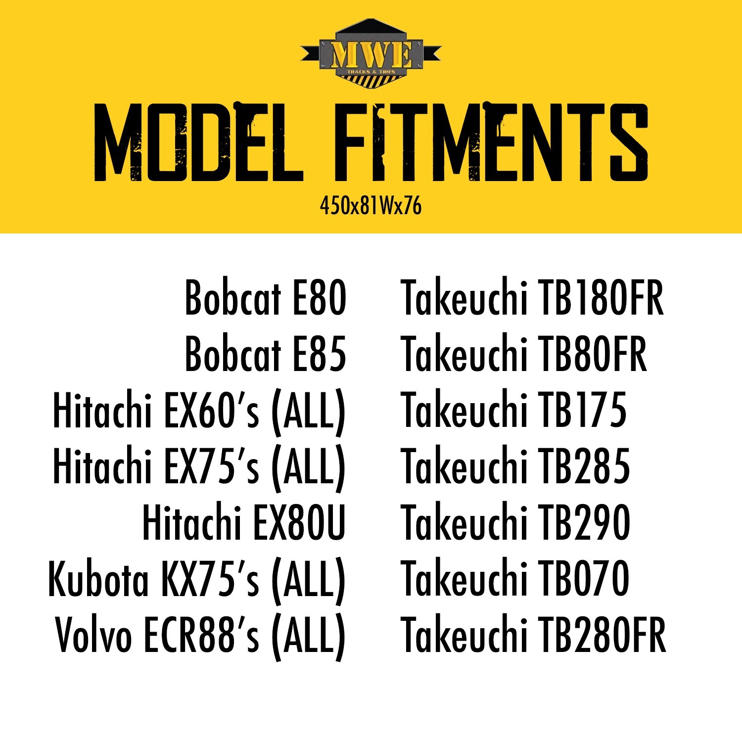 18" TNT Rubber Track 450x81Wx76 (450x81x76) Takeuchi TB180 TB175 TB285 ...