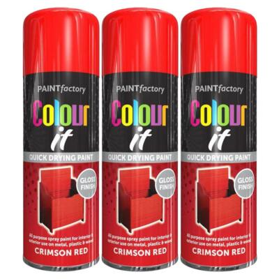 3X Crimson Red Gloss Spray Paint Aerosol Auto Car Lacquer Wood Metal ...