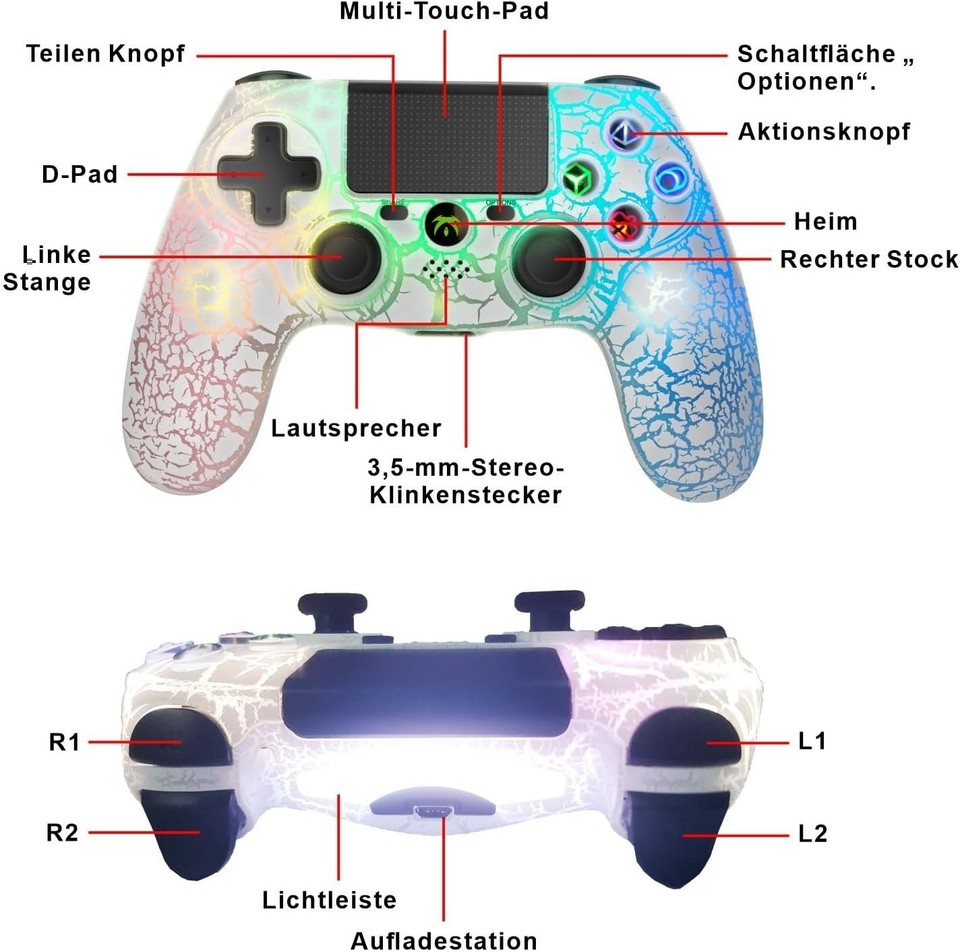Wireless Controller for PS4 Wireless Remote Gamepad with Unique Cracked ...