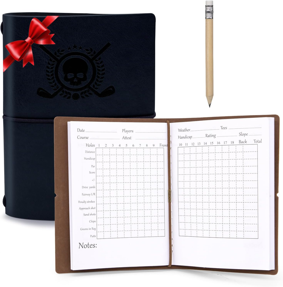 Golf Scorecard Book Leather Golf Yardage Book with Pencil Golf Score ...