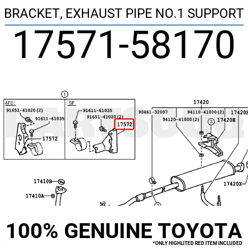 1757158170 Genuine Toyota BRACKET, EXHAUST PIPE NO.1 SUPPORT 17571 ...