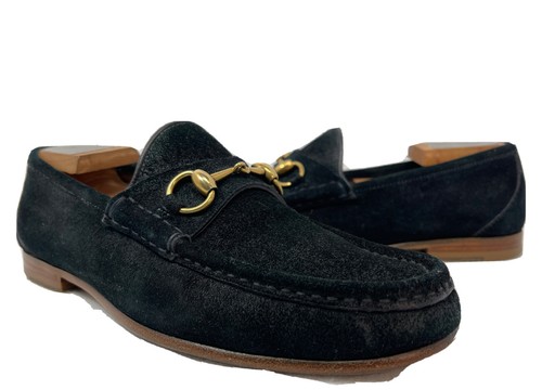 GUCCI Black Suede Horse-Bit Slip On Loafers Mens UK 6.5 / US 7 Made in ...