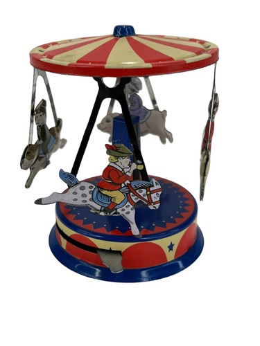VTG 1999 Schylling Tin Carousel Toy with Rabbit Dog Pig Horse and ...