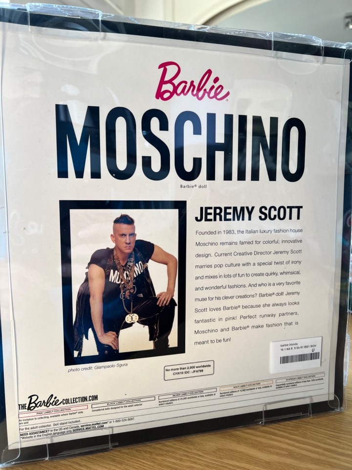 NRFB Barbie doll MOSCHINO blond from net a porter ultra rare gold label ...