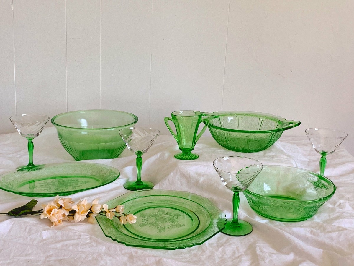 No Pattern Green Depression Glass