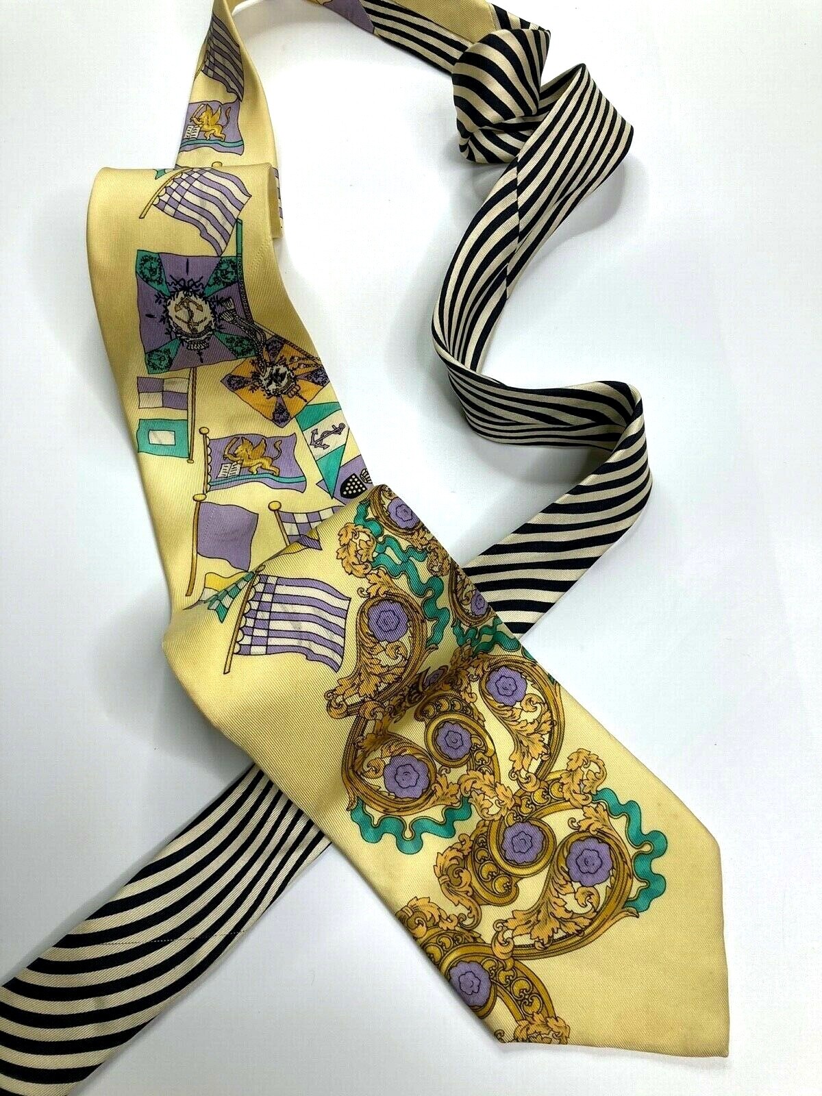 GIANNI VERSACE VINTAGE '90s BAROQUE NAUTICAL FLAGS TIE MARINE VIKING ...
