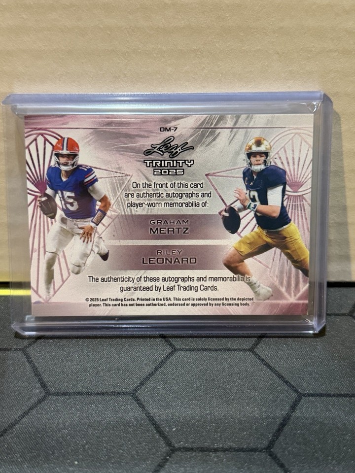 GRAHAM MERTZ 23/35 RILEY LEONARD 2025 Leaf Trinity Football DUAL PATCH ...