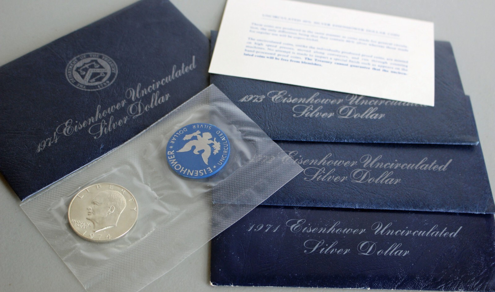 1971-1974 Silver Eisenhower Dollars Set of 4 Uncirculated OGP Blue Ike ...