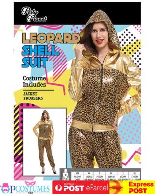 Leopard 80s Shell Suit Tracksuit Celebrity Womens Rock Halloween ...
