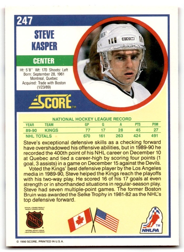 1990-91 Score Steve Kasper Los Angeles Kings #247 | eBay