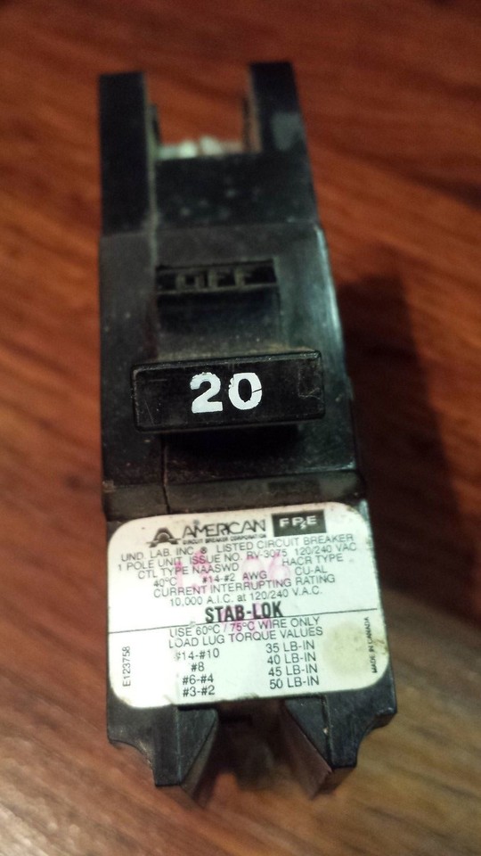 UBI Type F Circuit Breaker 20A Replacement For Federal Pacific NC NA | eBay