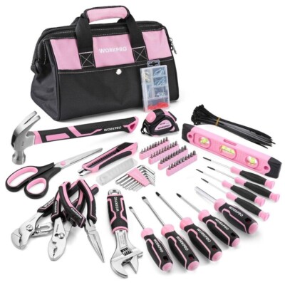 WORKPRO Pink Tool Set 277PC Apartment Essentials Hand Tool Bag Set with ...