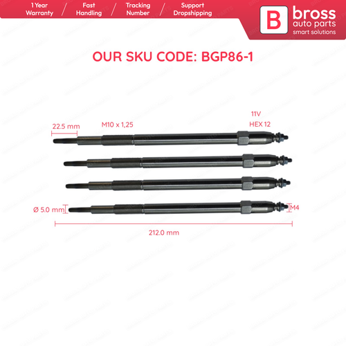 BGP86 1 4 Pieces Heater Glow Plug 11 Volt 11065 2W202 for Nissan ...