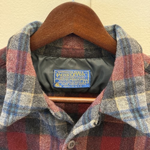 Pendleton Vintage Wool Shirt Mens L Maroon Plaid Flap Pocket Loop ...