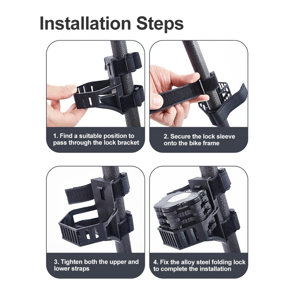 Foldable Bike Chain Lock Scooter E-bike Bicycle Security Lock Bracket 3 ...