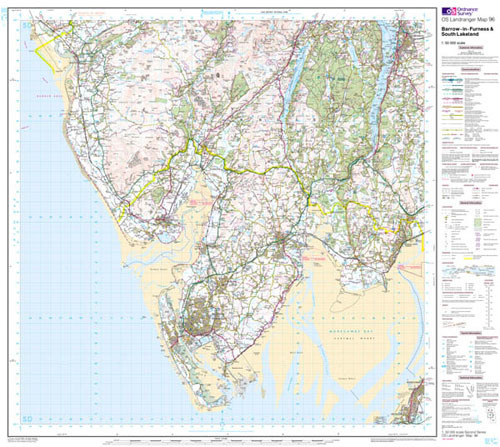 OS LANDRANGER MAP 96 BARROW IN FURNESS, SOUTH LAKELAND - FLAT EDITION ...