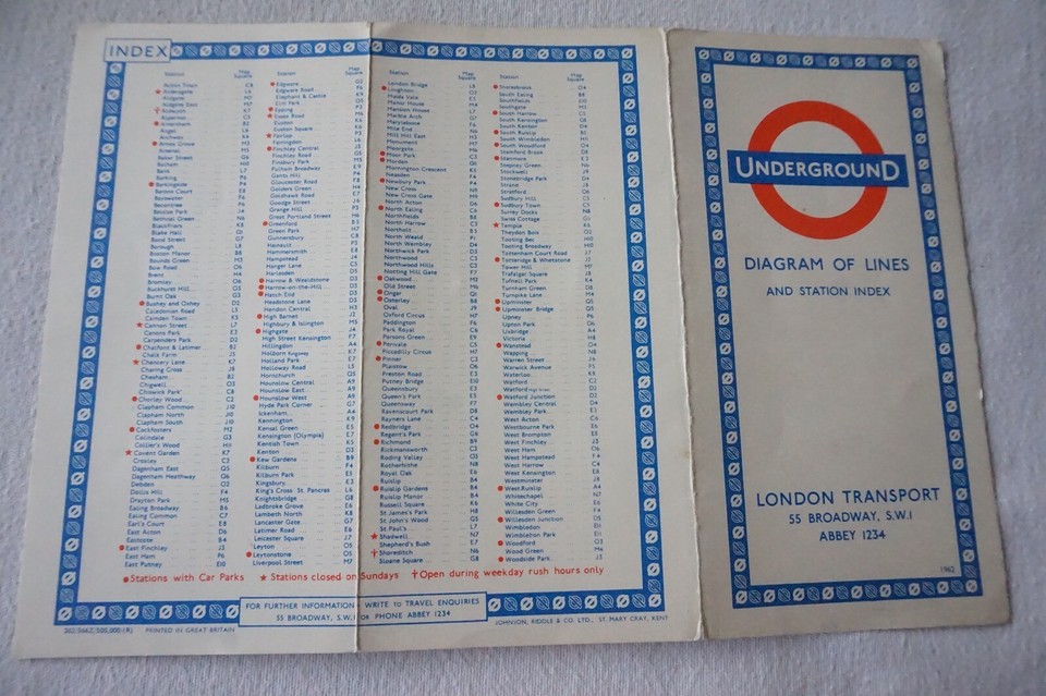 1962 London Transport Underground Map Diagram of Lines Tube 262 | eBay UK