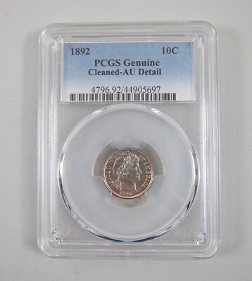 1892 Silver 10c (Cent) Barber Coin AU Detail | eBay