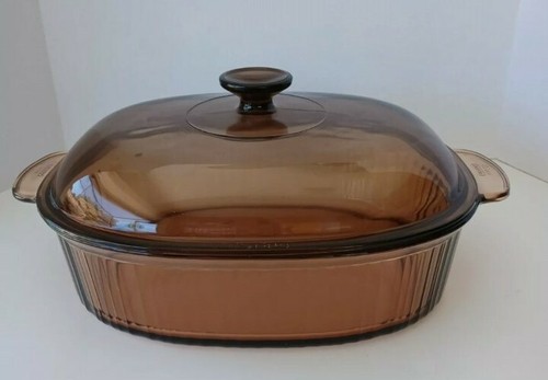 Vtg Corning Ware Vision Amber 4L Oval Roaster Casserole Dutch Oven ...