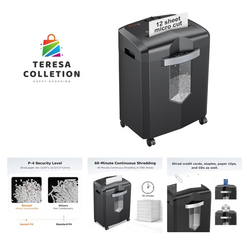 12-Sheet Micro Cut Shredders for Home Office, 60 Minute P-4 Security ...