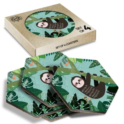 4 x Hexagon Coasters - Jungle Lazy Sloth Chilling Sloths #45447 | eBay UK