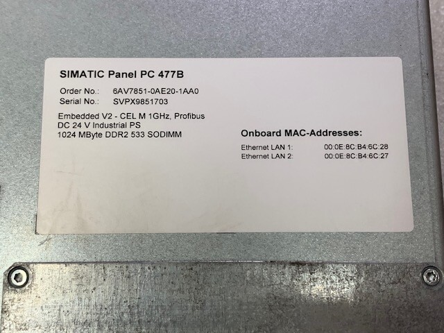 Siemens SIMATIC Panel PC 477B 6AV7851-0AE20-1AA0 15" Touch Display HMI ...