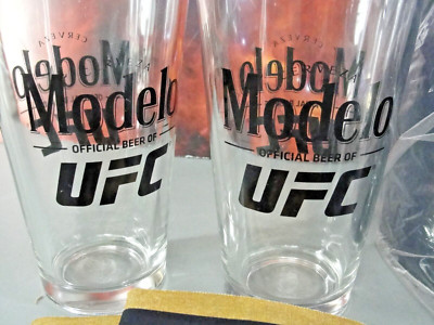 MODELO CERVEZA OFFICIAL BEER OF UFC PINT DRINK GLASS LOT 2 BARWARE ...