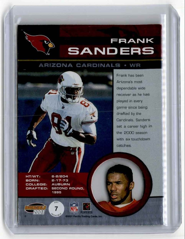 2001 Pacific Invincible Premiere Date Frank Sanders 43/55 Arizona ...