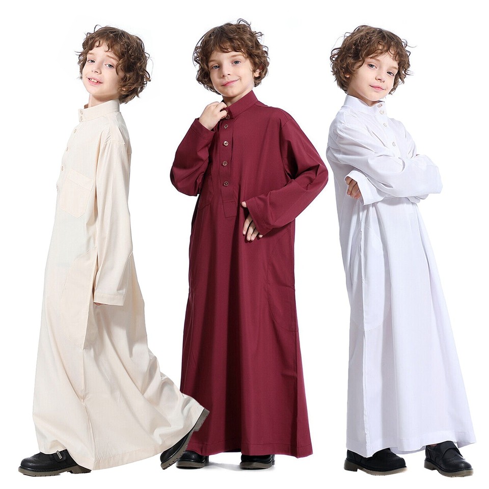 Boys KIDS SAUDI Arabic Thobe Robe Top Pants Kaftan Arab Islamic Muslim ...
