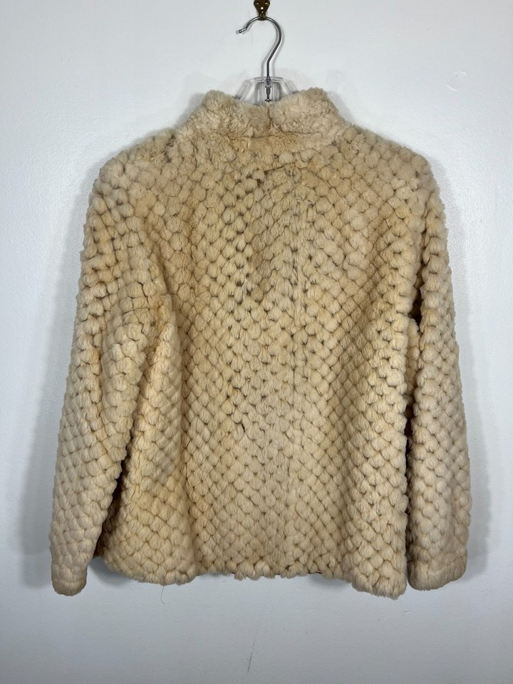 Sporty SHEARED BEAVER fur jacket off-white ivory Women's Large coat | eBay