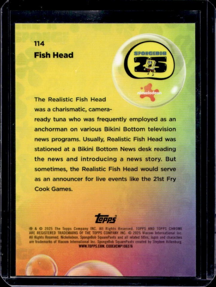 2025 Topps Chrome SpongeBob Sapphire Fish Head Red Refractor #/5 | eBay