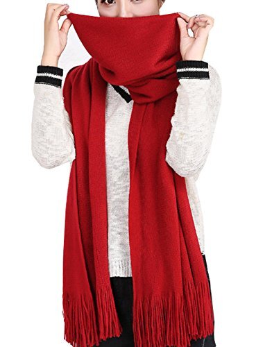Women's Warm Long Scarves Winter Scarfs Pure Color Scarf Tassel Wine ...
