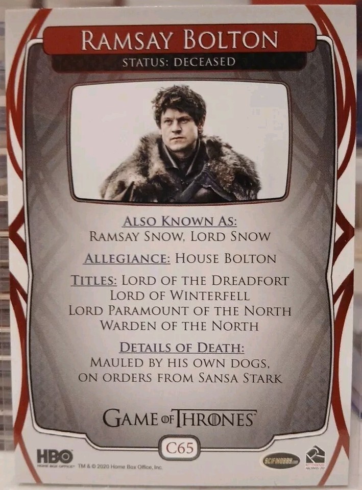 Game Of Thrones Complete Series The Cast Insert C65 Ramsay Bolton/Iwan ...