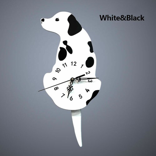 Silent Pendulum Clock Acrylic Swinging Tail Wall Clock Animal Dog Cat ...