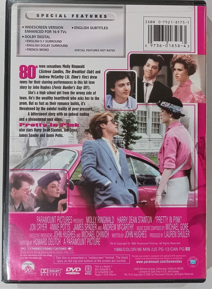 Pretty in Pink (DVD, Paramount, 1986) Molly Ringwald, Andrew Mccarthy ...