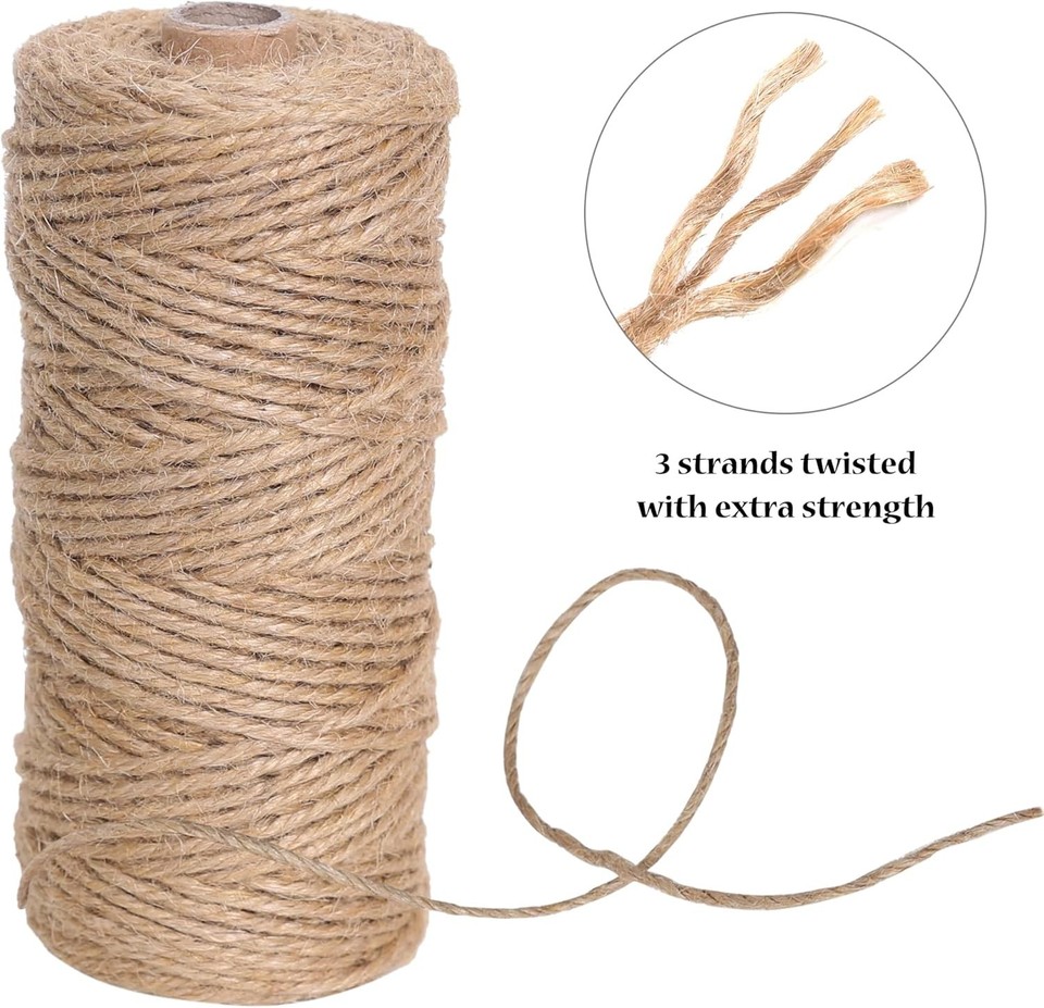 Natural Jute Twine 328ft 3mm,3Ply Twisted Thick Rope 3mm-328ft, Brown ...