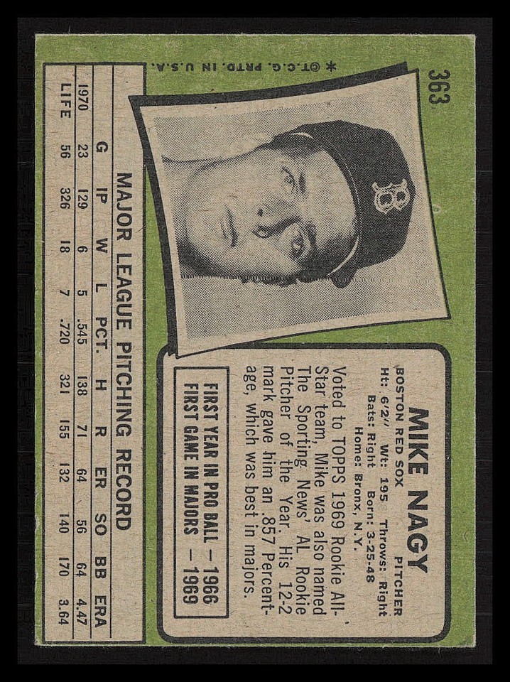 Mike Nagy 1971 Topps #363 Boston Red Sox | eBay