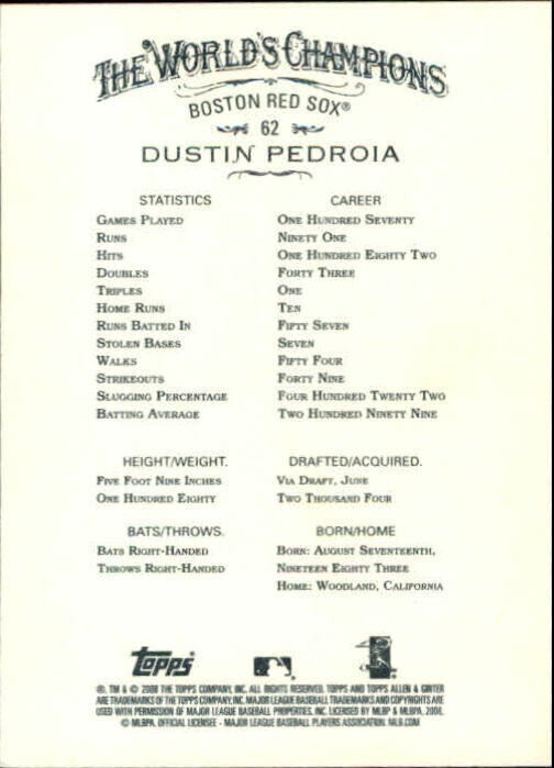 2008 Topps Allen and Ginter Boston Red Sox Baseball Card #62 Dustin ...