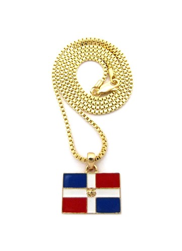 New Dominican Republic Flag Pendant &2mm/24" Box Chain Hip Hop Necklace ...