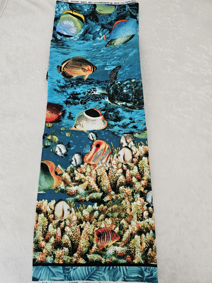 Atlantis by Moda Fabric fish, shells, coral Quilt Kit 28" x 48" Cheater ...