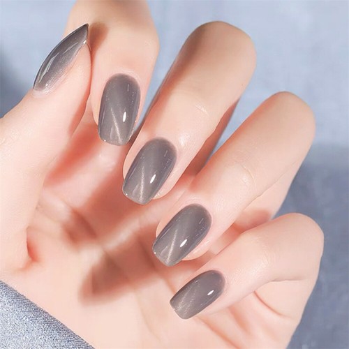 Cold Gray Cat's Eye False Nail Short Square Press on Nails for Nail Art 24pcs | eBay