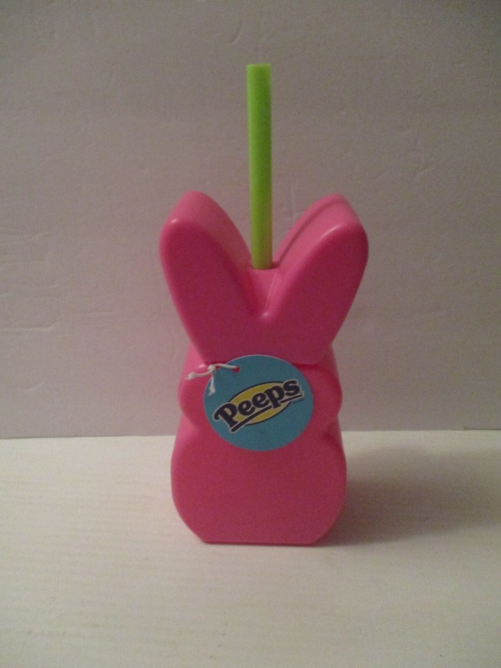 PEEPS Bunny Pink Tumbler Cup w/Lid And Green Straw 14 oz by Zak ...