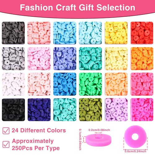 7403Pcs Clay Beads Bracelet Making Kit 24 Colors Flat Round Clay Beads ...