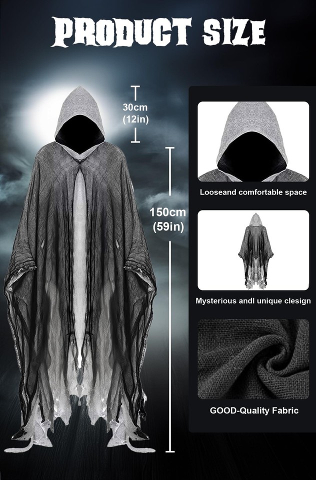 Halloween Horror Grim Reaper Costume Men Scary Cloak Witch Costume Men ...