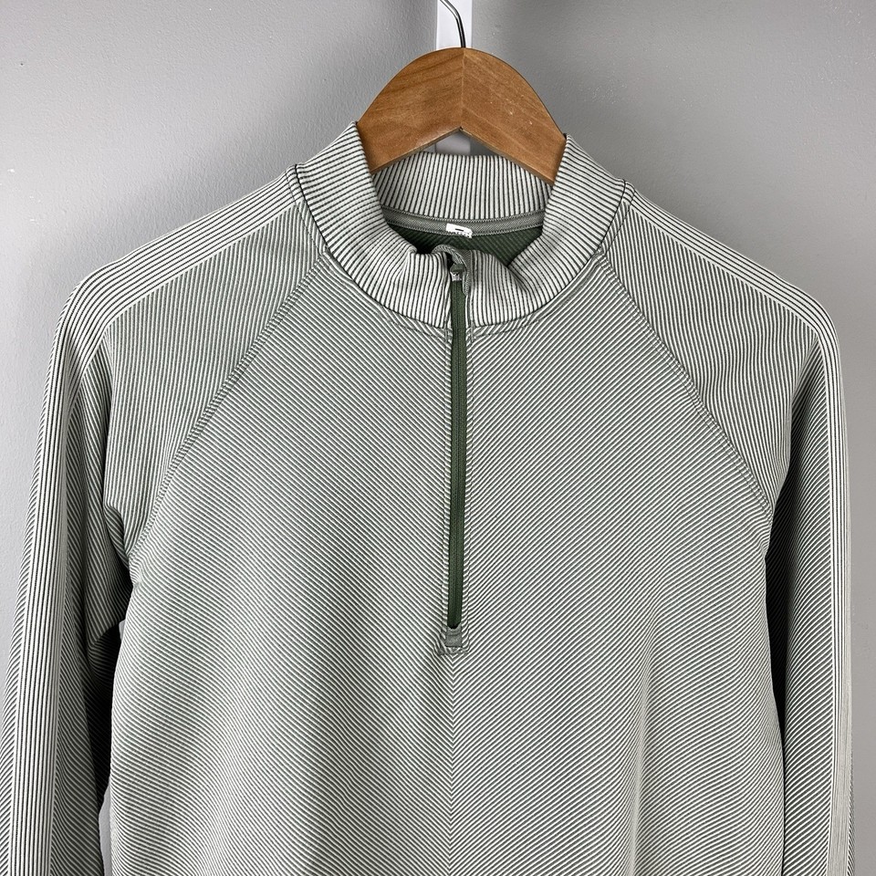 Lululemon Rest Less Cropped Half Zip Pullover Top Womens Green Ribbed ...