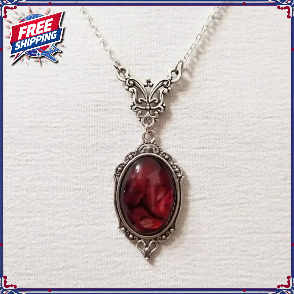 Red Quartz Charm Necklace Butterfly Necklace Women Vampire Gothic ...