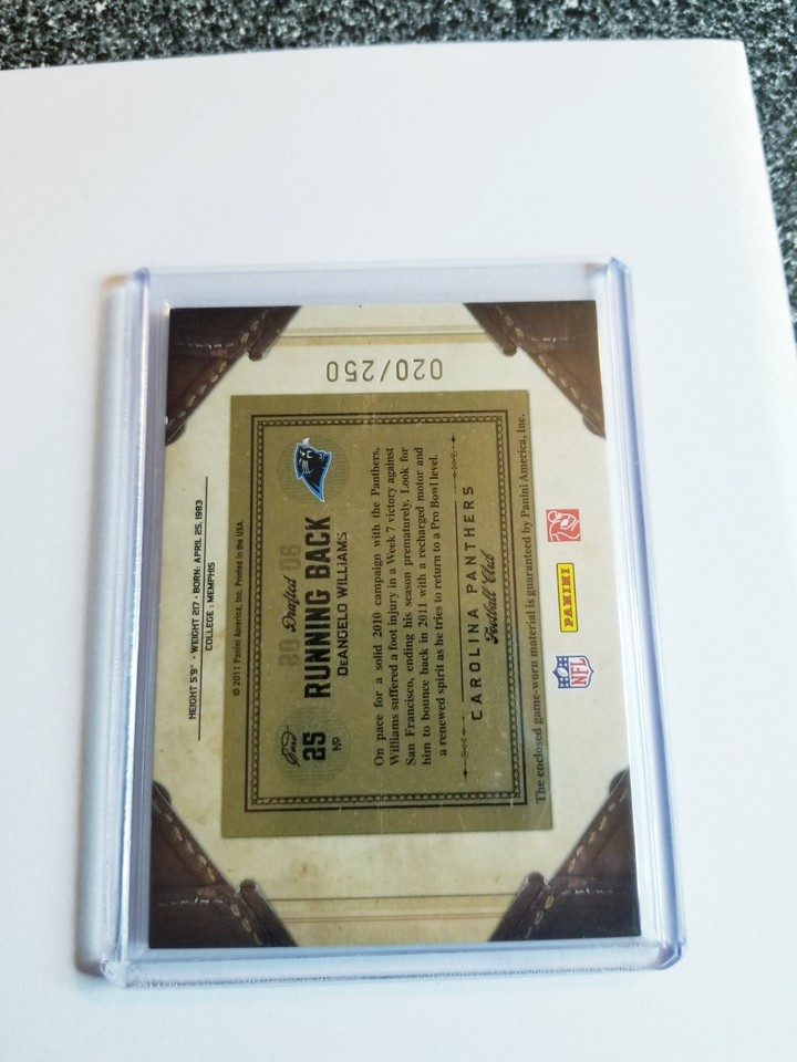 DEANGELO WILLIAMS 2011 PANINI TIMELESS TREASURES JERSEY #20/250 GAME ...